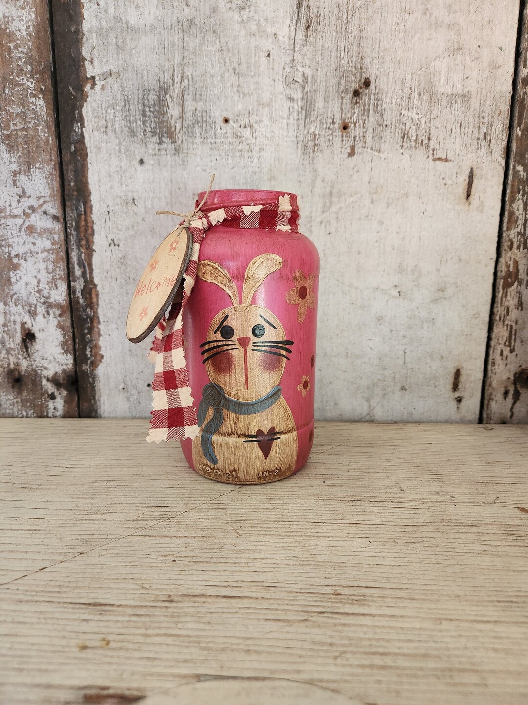 Primitive Spring Jar Bunny on Modern Jar Hand Painted Spring Decor ...
