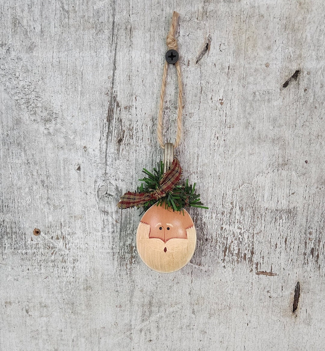 Primitive Bald Santa Ornament Painted Vintage Spoon Christmas Decor ...