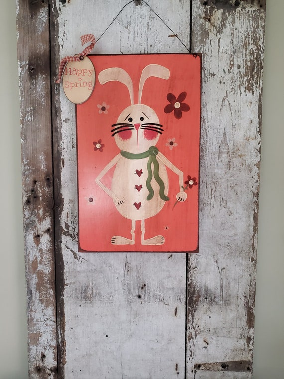 Primitive Hand Painted Wood Bunny Sign Primitive Rabbit Spring | Etsy