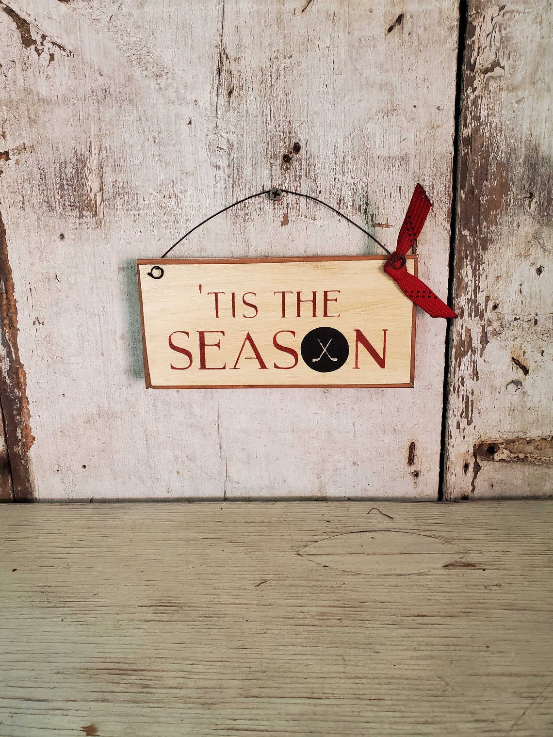 Hockey Sign Tis the Season Rustic Hockey Sign Hockey Skates | Etsy