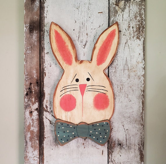 Primitive Wood Bunny Sign Rustic Bunny Primitive Rabbit Spring | Etsy