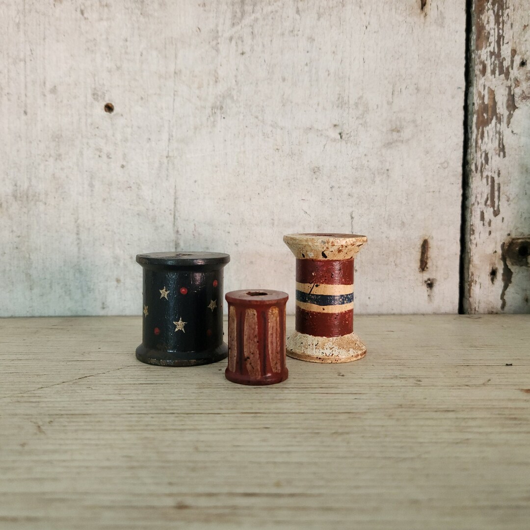 Americana Vintage Wood Thread Spool Set of 3 Rustic Americana Primitive ...