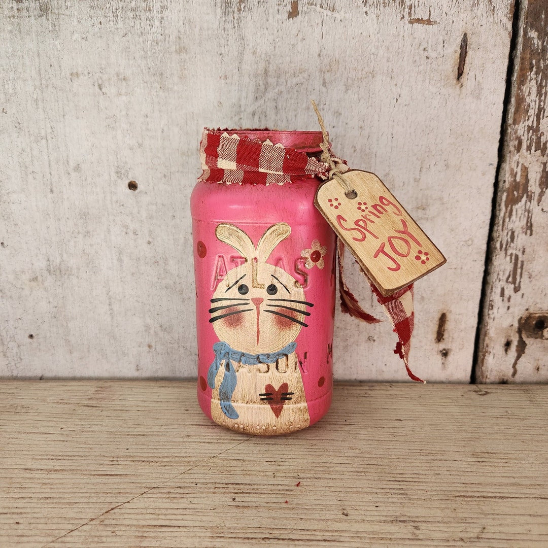 Primitive Spring Jar Bunny on Modern Canning Atlas Jar Hand - Etsy