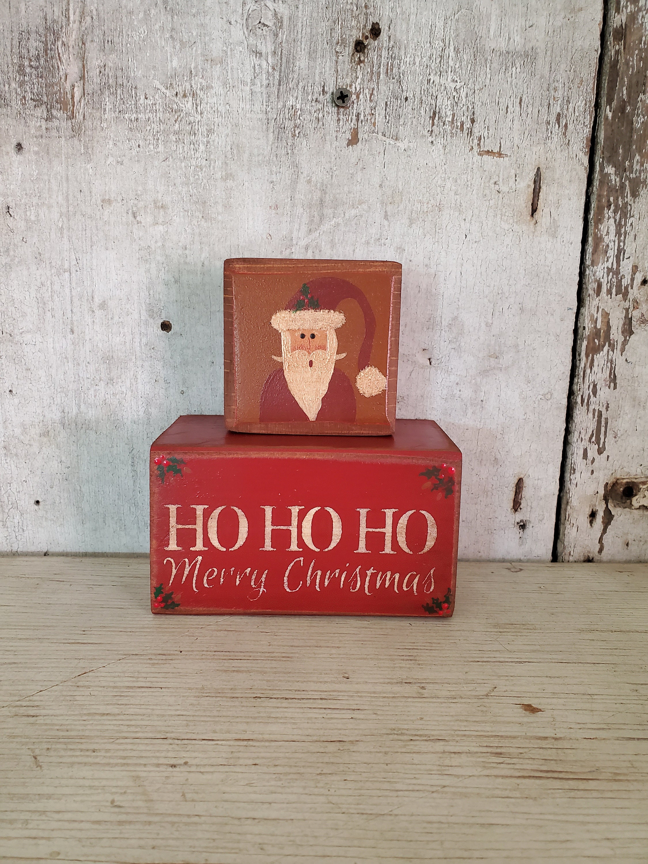 Primitive Santa Merry Christmas Chunky Wood Blocks Rustic - Etsy