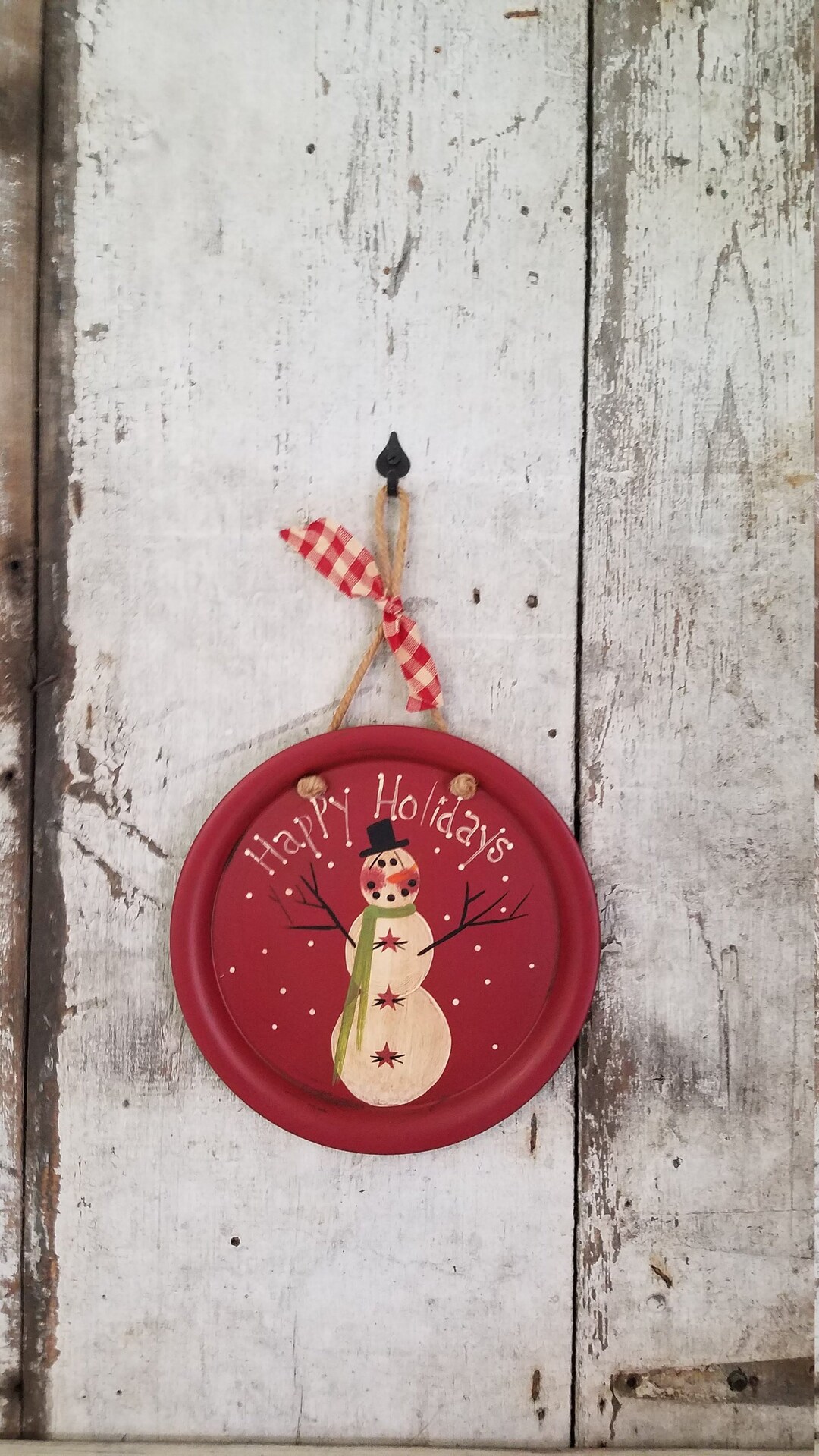 Primitive Country Snowman Happy Holidays Vintage Tin Primitive ...