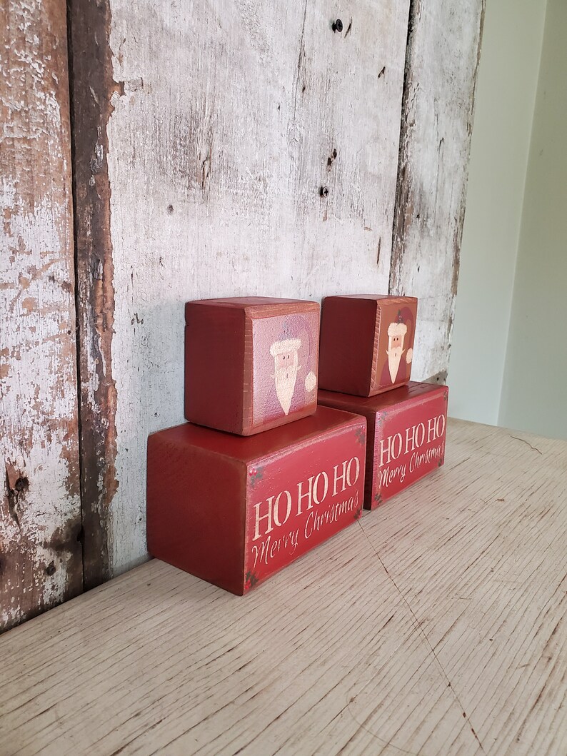 Primitive Santa Merry Christmas Chunky Wood Blocks Rustic - Etsy