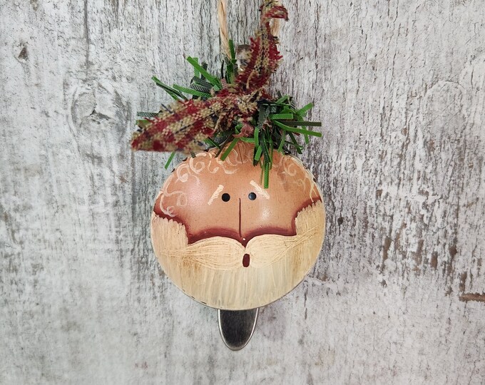 Primitive Balding Santa Ornament Painted Vintage Spoon Christmas Decor ...
