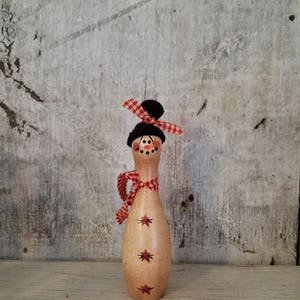 Snowman Bowling Pin Toy Bowling Pin Primitive Snowman Shelf Sitter ...