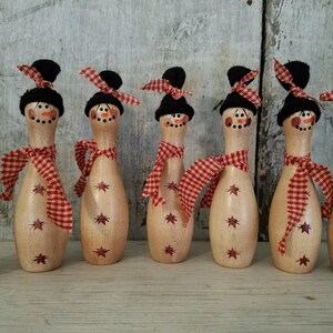 Snowman Bowling Pin Toy Bowling Pin Primitive Snowman Shelf Sitter ...