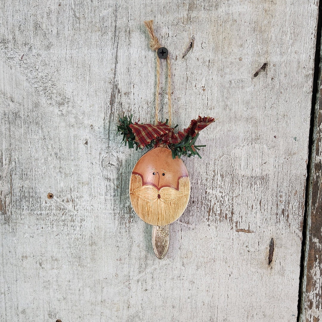 Primitive Bald Santa Ornament Painted Vintage Spoon Christmas Decor ...