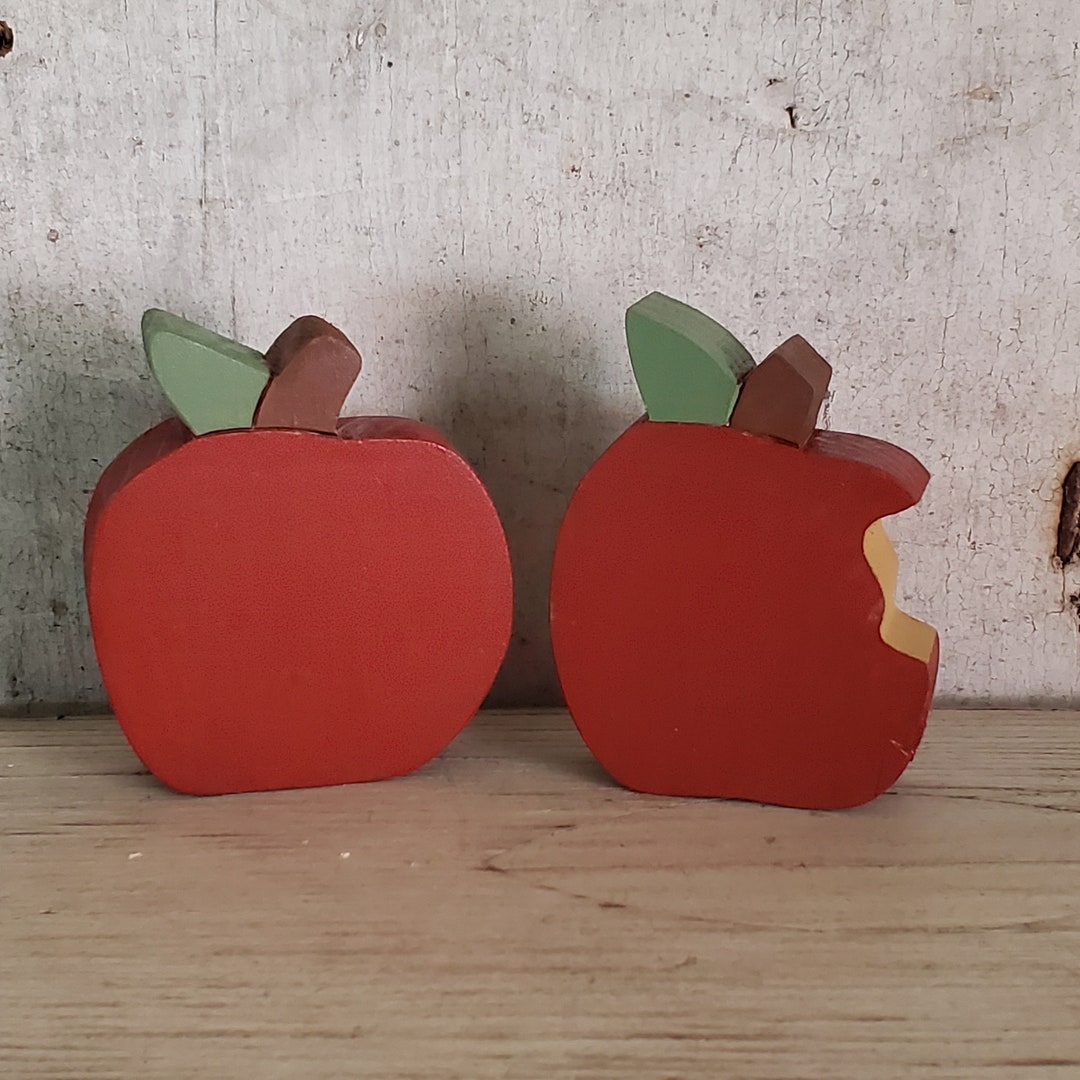 Country Wood Apple Shelf Sitter Country Fall Décor Teacher Gift Rustic ...
