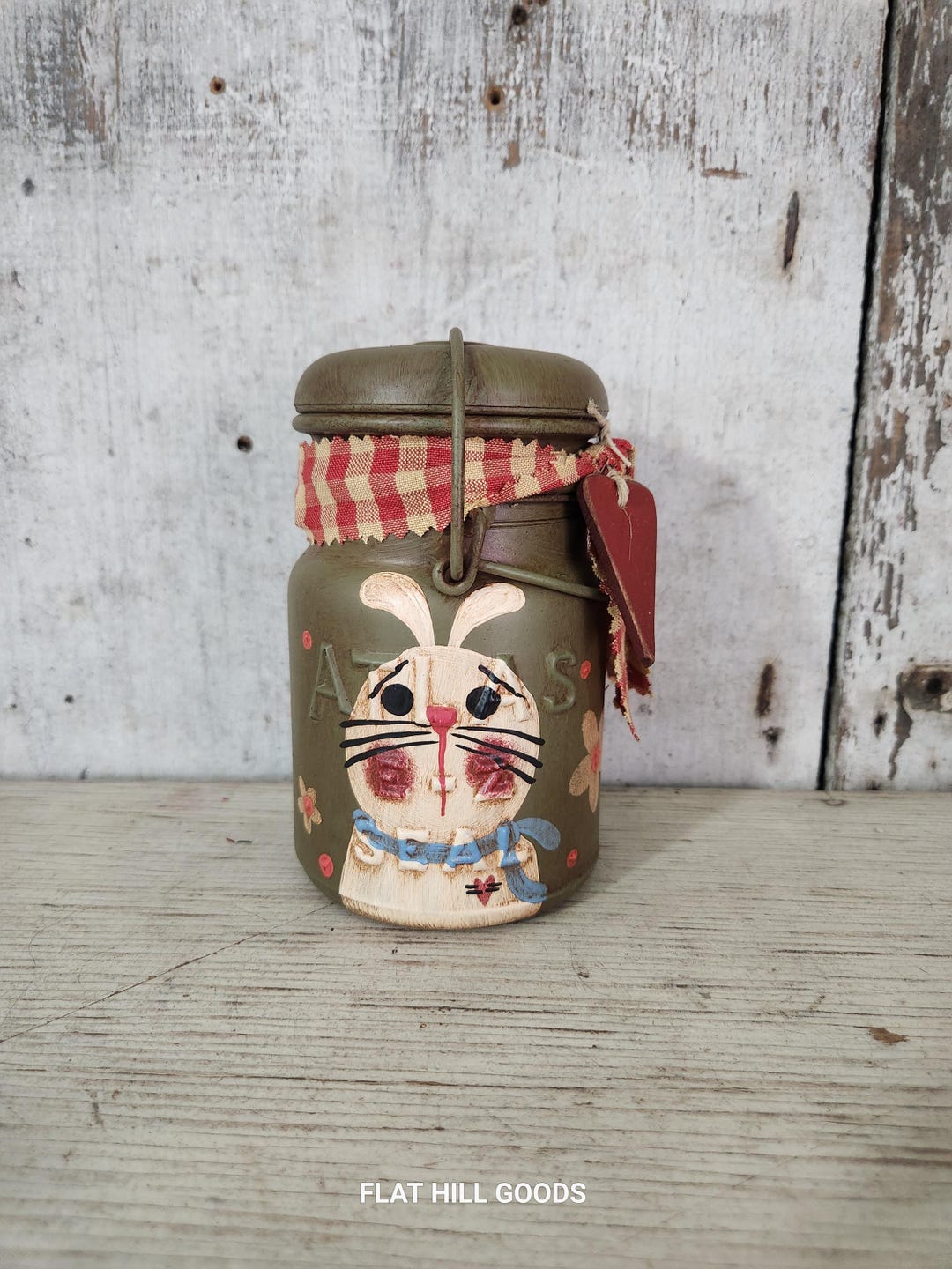 Primitive Spring Jar Bunny on Vintage Canning Jar Hand Painted Spring ...