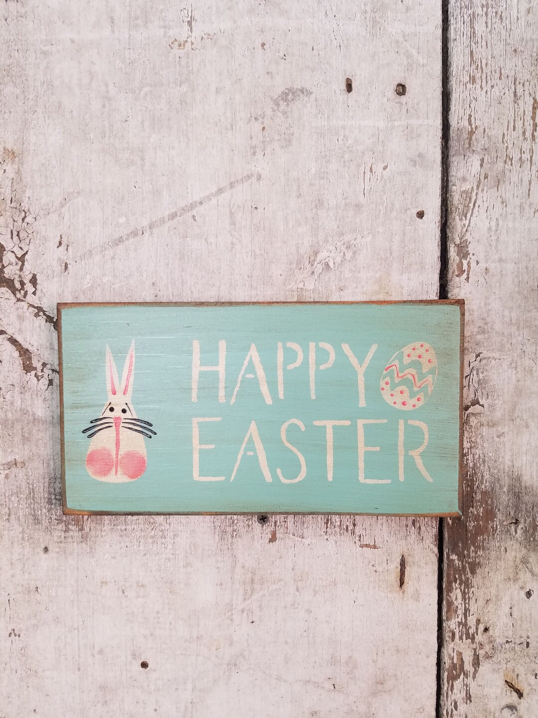 Primitive Easter Hand Painted Wood Sign Primitive Bunny Spring Decor ...