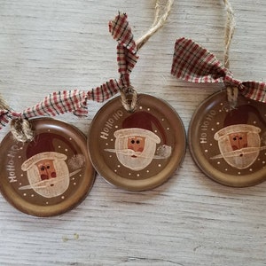 Primitve Santa Ornament Painted Canning Jar Lid Santa Ornament Painted ...
