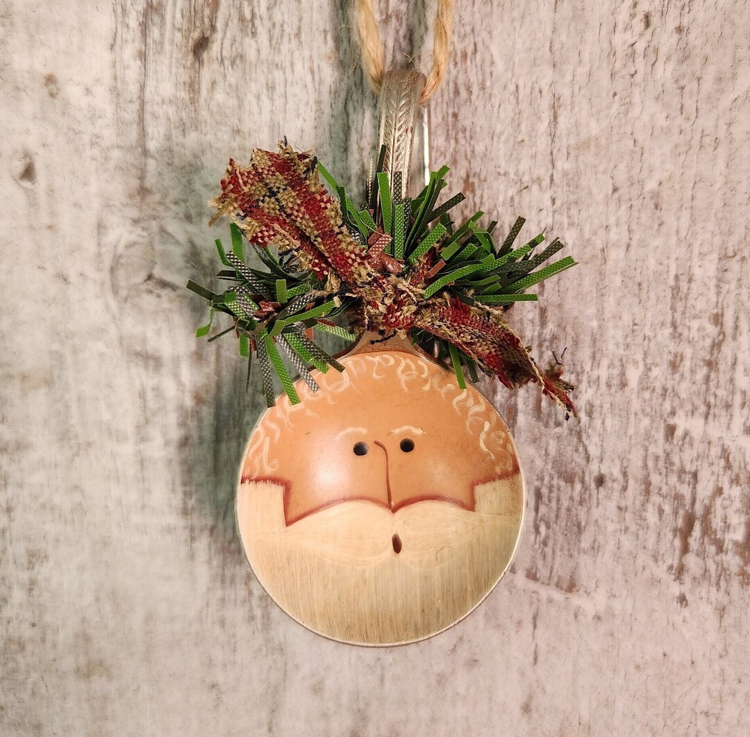 Primitive Balding Santa Ornament Painted Vintage Spoon Christmas Decor ...