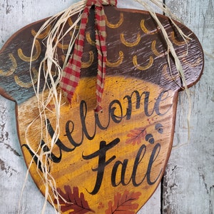 Primitive Fall Acorn Rustic Fall Wood Sign Fall Acorn Hand Painted ...