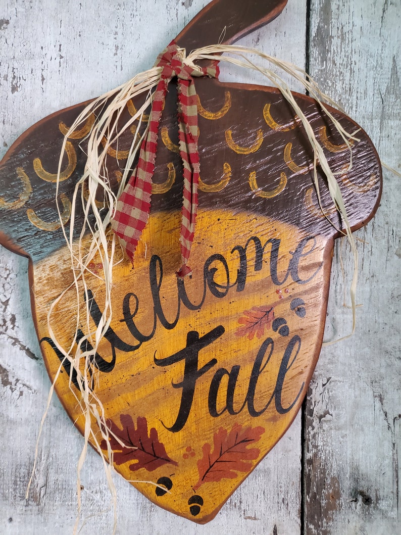 Primitive Fall Acorn Rustic Fall Wood Sign Fall Acorn Hand - Etsy