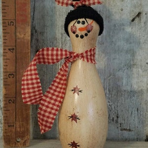 Snowman Bowling Pin Toy Bowling Pin Primitive Snowman Shelf Sitter ...