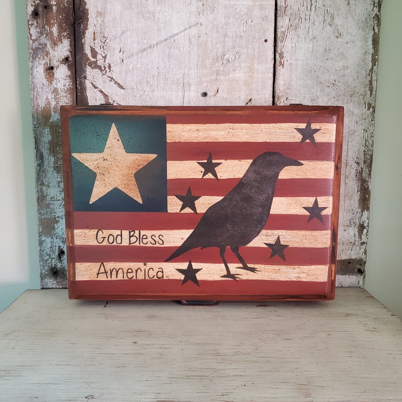 Primitive Flag Box on Vintage Silverware Box Americana Vintage | Etsy