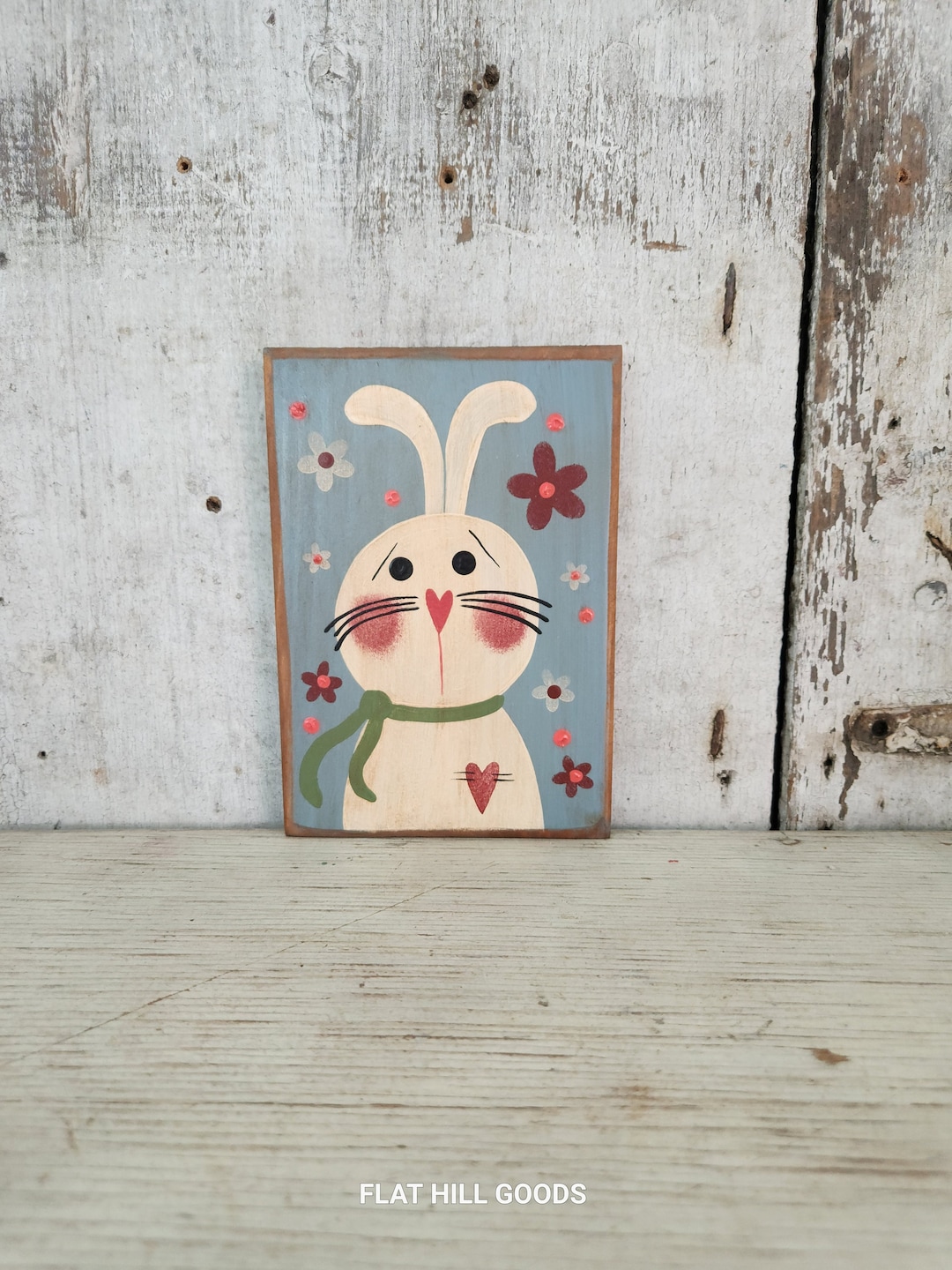 Primitive Bunny Painted Wood Sign Primitive Rabbit Spring Decor ...