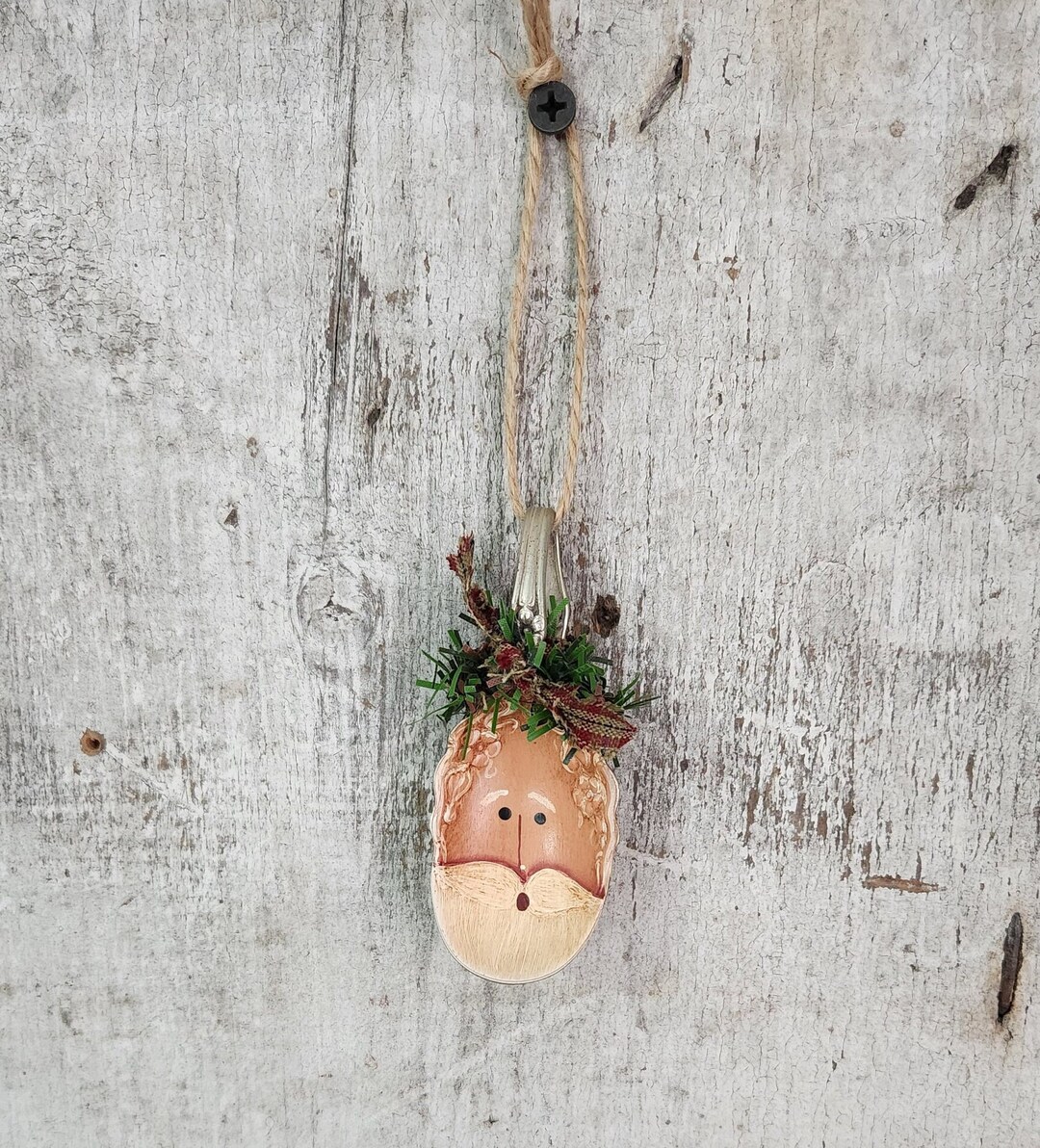 Primitive Santa Ornament Rustic Santa Ornament Painted Vintage OLIVE ...