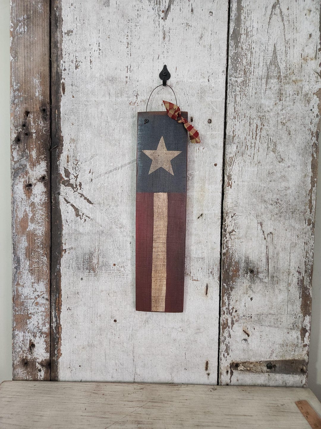 Primitive Americana Painted Flag Wood Barrel Stave Patriotic Summer ...