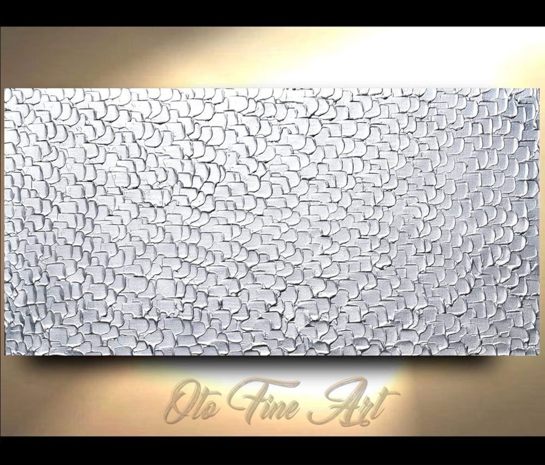 Metallic Silver Abstract Painting Art Canvas Oil Wall Decor Artwork ...