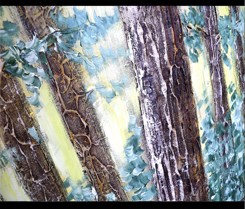 Landscape Conifer Tree Forest Painting Yellow Green Heavy | Etsy