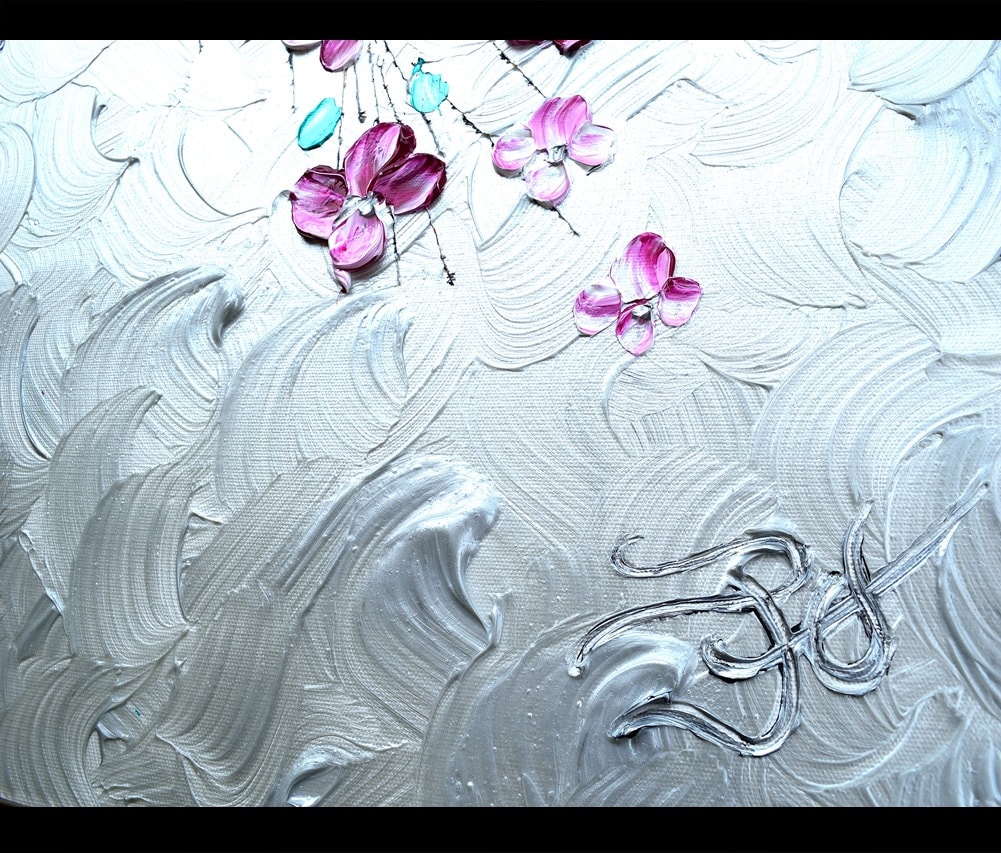 Shiny Tree Painting Wall Art Metallic Silver Background Pink - Etsy