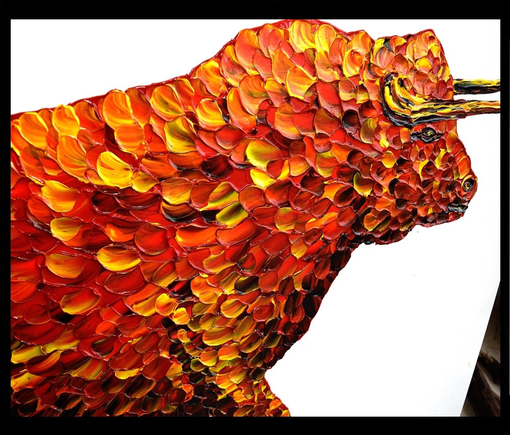 Red Bull Painting Running of the Bulls Abstract Artwork Steer - Etsy