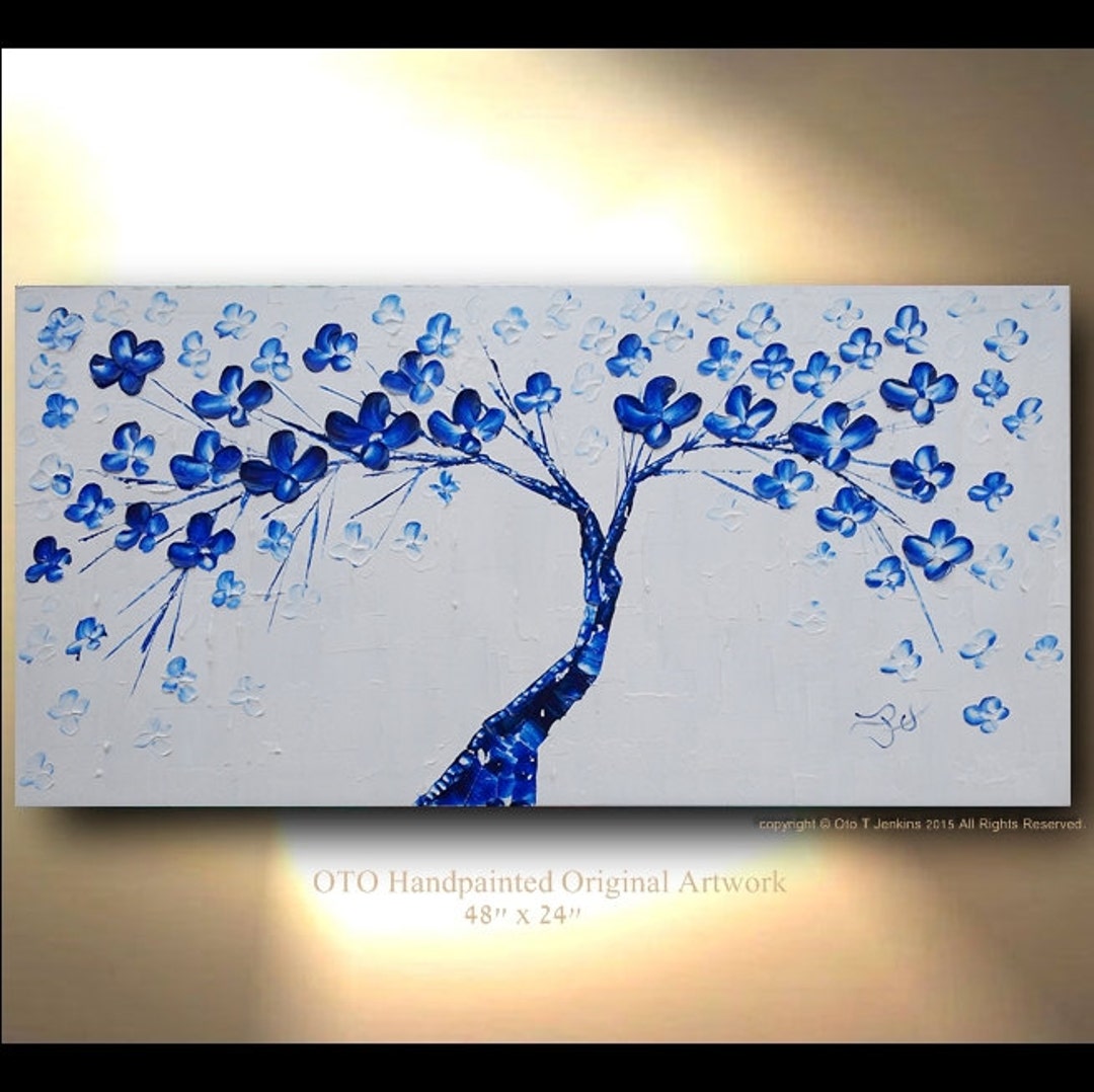 Original Porcelain China Blue Art Tree Painting Flower Abstract Canvas ...