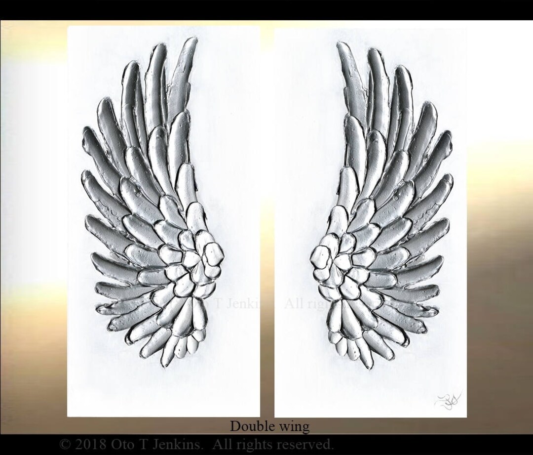 Angel Wings Painting Silver Art Abstract Oil Painting Original Feather ...