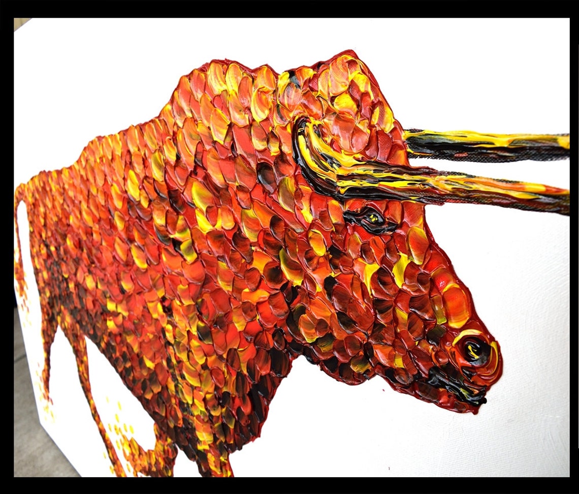 Red Bull Painting Running of the Bulls Abstract Artwork Steer - Etsy