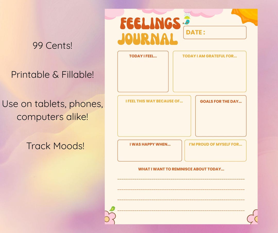 Feelings Journal Template – Printable and Digital | Daily Mood Tracker ...