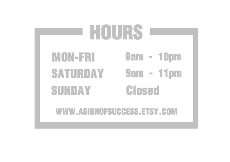 Customizable Business Hours Vinyl Sign - Etsy