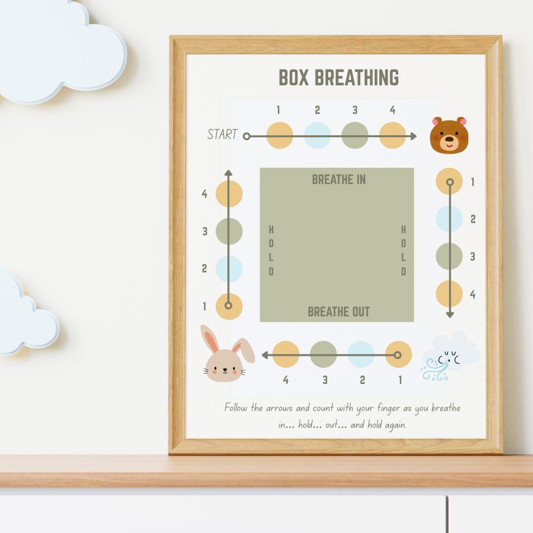 Box Breathing Poster for Kids – Calm Corner, Nursery or Playroom Wall ...