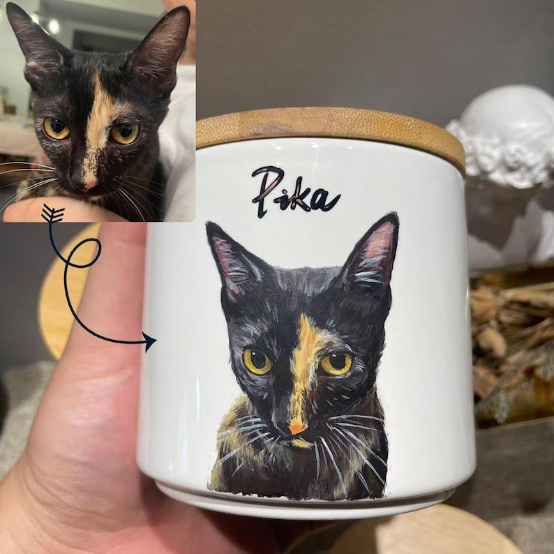 Hand-painted Custom Pet Portrait Urn, Personalized Ceramic Dog Cat ...