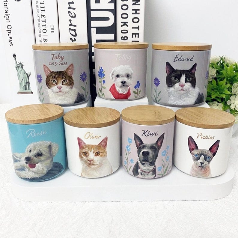 Hand-painted Custom Pet Portrait Urn, Personalized Ceramic Dog Cat ...