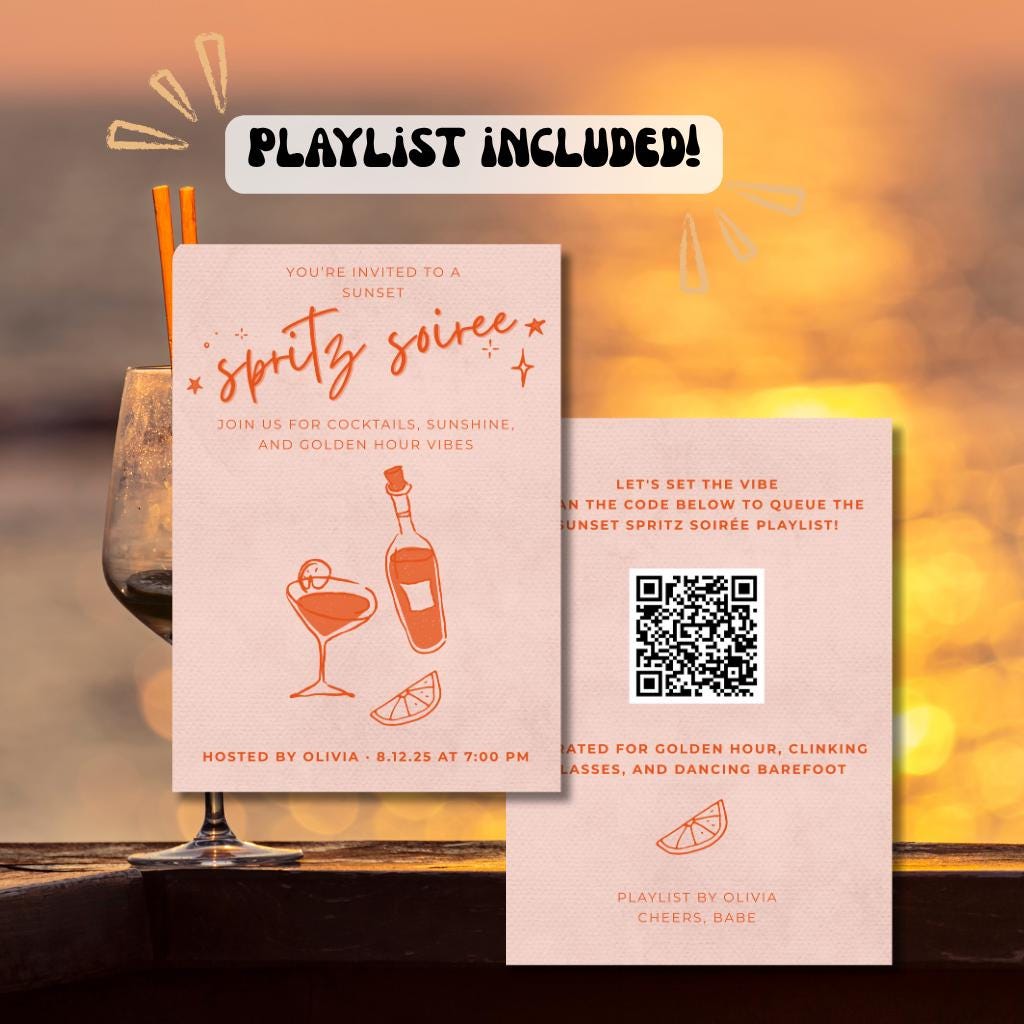 Sunset Spritz Party Invitation: Aperol Cocktail, Playlist QR (canva ...