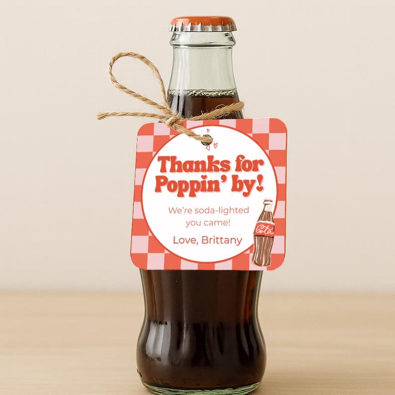 Thanks for Poppin’ by Favor Tags | Soda‑pop Theme | Editable Canva ...
