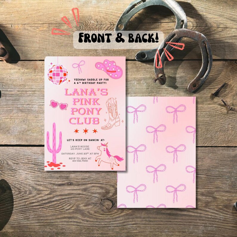Pink Pony Birthday Invitation: Cowgirl Party, Editable Canva Template ...