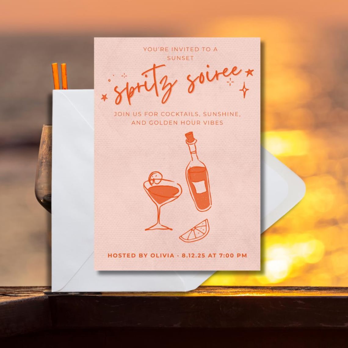 Sunset Spritz Party Invitation: Aperol Cocktail, Playlist QR (canva ...