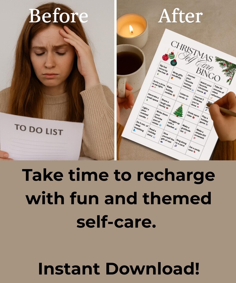 Christmas Bingo Self Care Printable, Stress Relief Holiday Game for ...