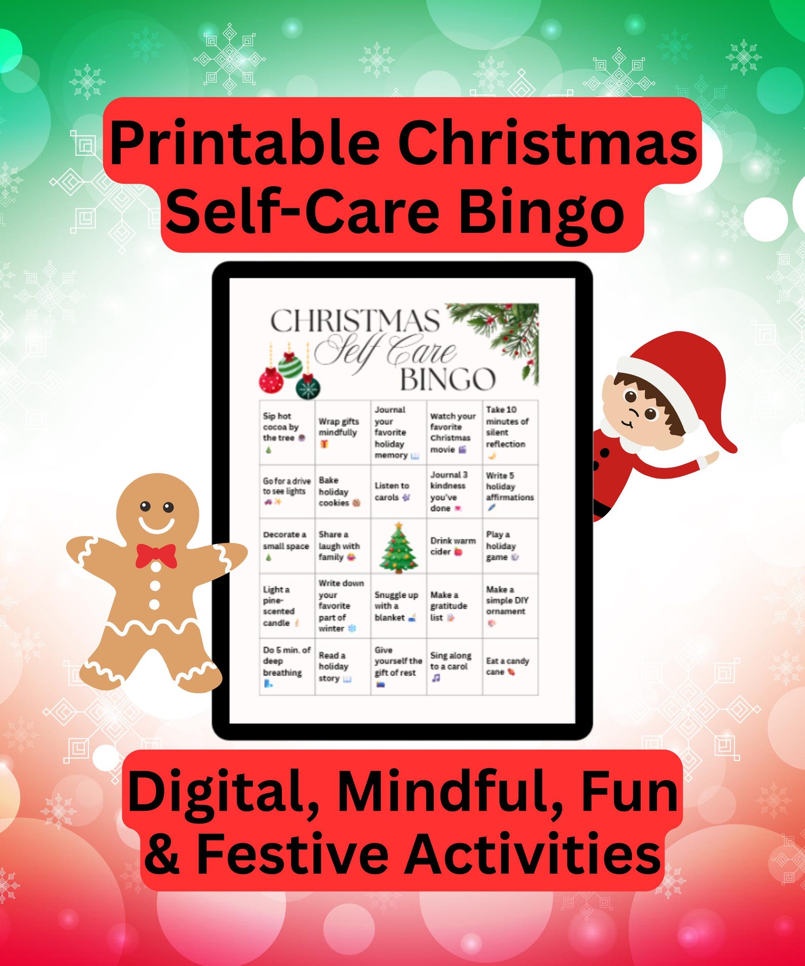 Christmas Bingo Self Care Printable, Stress Relief Holiday Game for ...