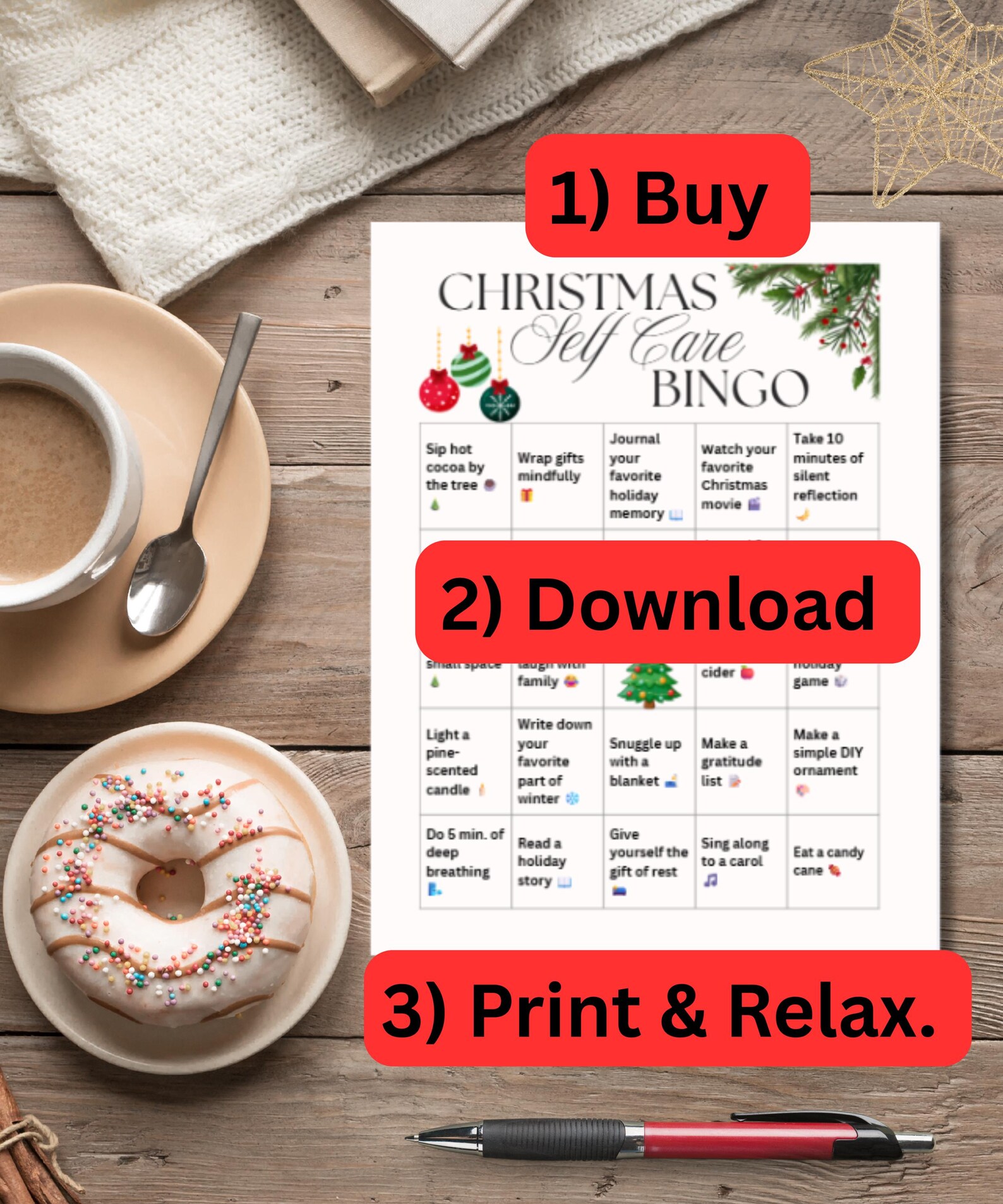 Christmas Bingo Self Care Printable, Stress Relief Holiday Game for ...