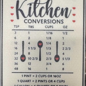 Kitchen Conversion Table - Etsy