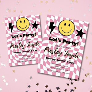 Retro Smiley Face Party Invitation: Editable Pink Canva Template ...
