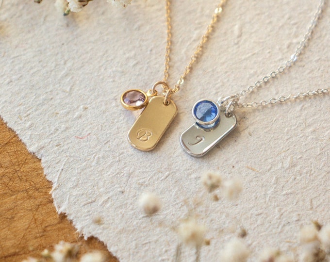 Birthstone and Initial Necklace | Initial and Birthstone Necklace | Dog ...