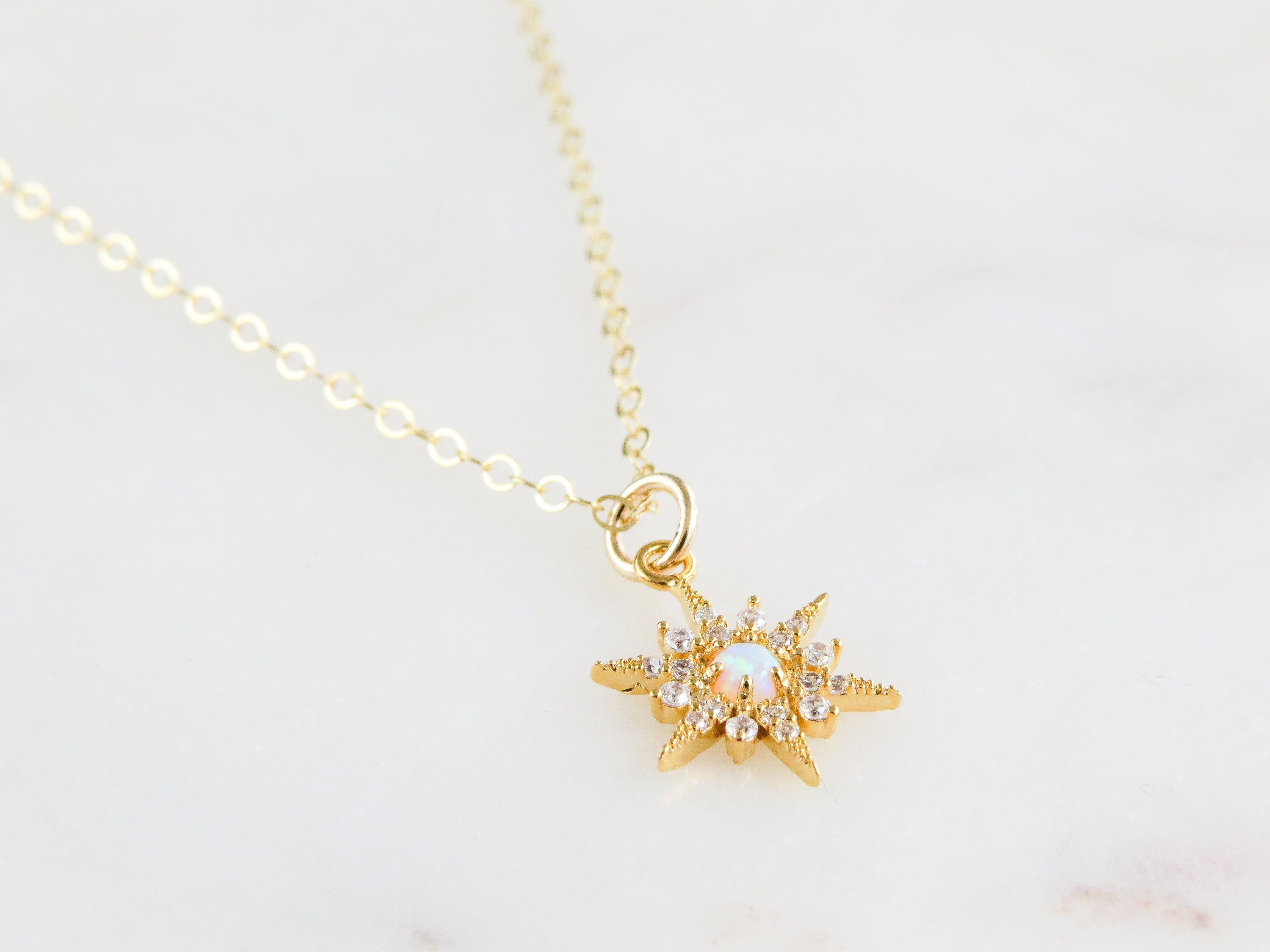 North Star Necklace Opal Star Necklace Dainty Opal | Etsy