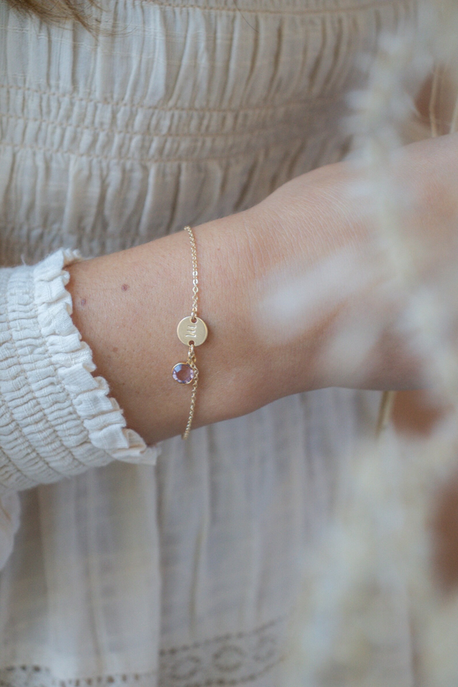 Birthstone Initial Bracelet | Personalized Bridesmaid Bracelet | Silver ...
